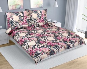 Bavlněné povlečení na dvoudeku Růžová,Zelená 90/208 - 200x220 cm, 2ks 70x90 cm (200 cm šířka x 220 cm délka prodloužená)