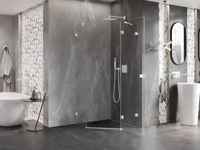 Mexen Lunar, pravý výklopný pětiúhelníkový sprchový kout 90 x 90 cm, 8mm čiré sklo, bílý profil, 831-090P-090L-20-00-P