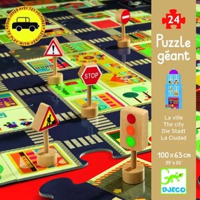 Dřevěné puzzle Město jako autodráha, 24 dílků