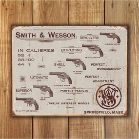 Plechová cedule S&amp;W - Revolvers 40 cm x 32 cm