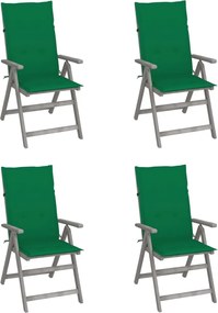 vidaXL Zahradní polohovací židle s poduškami 4 ks masivní akácie [3065377] Barva: Zelená