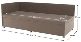 Čalouněná válenda s univerz. čelem a úlož. prostorem AMSTERDAM 90x200 cm béžová