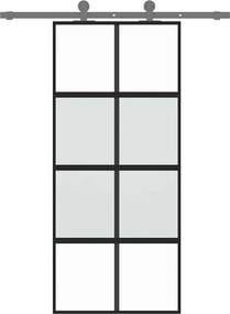 Posuvné dveře černé 90 x 205 cm tvrzené sklo a hliník 155223