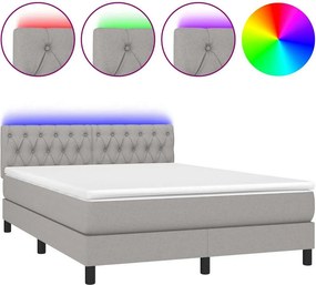 Box spring postel s matrací a LED světle šedá 140x200 cm textil 3133397