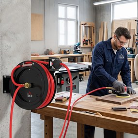 Nástěnný naviják na zahradní hadici, automatické zatahování, tlak vody 20 barů, 15+1 m hadice na vodu, kovový