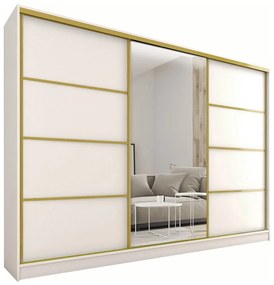Nejlevnější nábytek Šatní skříň DAZIO 280 se zrcadlem, 4 šuplíky a 2 šatními tyčemi, bílý mat