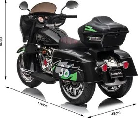 Aosom 12V elektrická motorka pro děti, velký úložný prostor a měkké PU sedadlo, 110x48x68 cm, černá