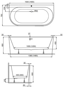 Polimat Sola I volně stojící akrylátová vana, modrá Délka vany: 150cm