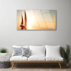 akrylový obraz Loďka Moře Slunce Krajina 100x50 cm