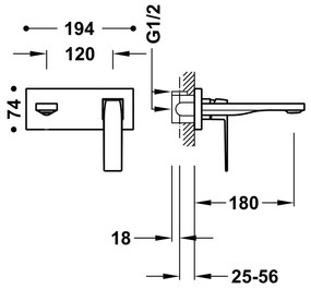 TRES SLIM EXCLUSIVE Jednopáková nástěnná baterie, ramínko 18 cm, chrom 20230011
