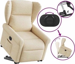 Elektrické zvedací polohovací křeslo krémové textil 3303402