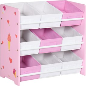 Knihařská skříň ZONEKIZ pro děti s 9 odnímatelnými košíky z netkané textilie, organizér na hračky pro dětský pokoj a školku 63x30x60 cm Růžová | Aosom