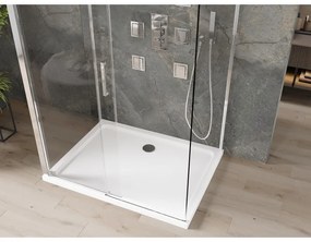 Mexen Omega třídílný sprchový kout, rozsouvací 100 x 90 cm, průhledné, Chromovaná + vanička do sprchového kouta Flat - 825-100-0