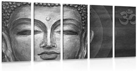 5-dílný obraz tvář Buddhu v černobílém provedení