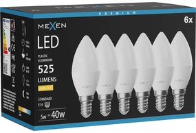 Mexen Nova 6x Žárovka LED E14, C37, 5W, Teplá - 3000K, 525 lm - L102-E14-0530-01x06