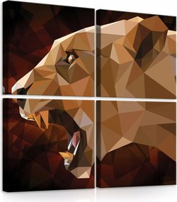 Obraz 50x50 Lvice low poly polyptych zvíře síla divočina příroda abstrakce