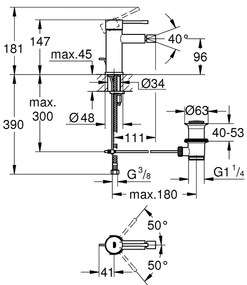 GROHE Essence - Páková bidetová baterie, DN 15, velikost S, SuperSteel 32935DC1