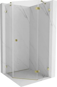 Mexen Lunar, výklopný pětiúhelníkový sprchový kout pravý 90 x 90 cm, 8mm čiré sklo, zlatý profil, 831-090P-090L-50-00-P