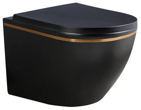 BPS-koupelny Závěsná WC mísa se SoftClose sedátkem HYD-4777, černá mat/zlatý lem