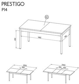 Jídelní stůl PRESTIGO P14 Dolmar 160-240/77/90