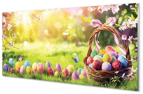 akrylový obraz Basket vejce květina louka 125x50 cm