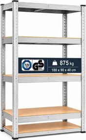 AREBOS Dílenský regál 180 x 90 x 40 cm 875 kg - stříbro