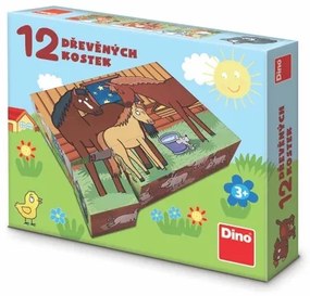 Dino Dřevěné kostky Domácí zvířátka 12 ks