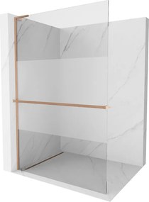 Mexen Kioto+ L, sprchová zástěna Walk-In s poličkou a věšákem 90 x 200 cm, 8mm čiré sklo-námraza, měděný matný profil, 800-090-123-65-35