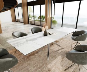 Jídelní stůl Edge 200-300x100 keramika Laminam®Statuarietto bílá