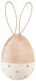 Dřevěná bílo-hnědá oválná dekorace králíčka ve tvaru vajíčka – 6x14 cm