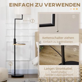 HOMCOM Stojací lampa, stojací lampa s policí, 40 W stojací lampa s USB připojením, stojací lampa, ocel, krémová, Ø40 x 168 cm, bez žárovky | Aosom