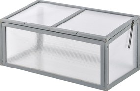 Outsunny Zimní Skleník Dřevěný a Polykarbonátový 90 x 46 x 40 cm Voděodolný Zimní Rám pro Zahradní Záhon Šedý | Aosom