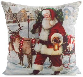 EUROFIRANY VÁNOČNÍ DEKORAČNÍ POVLAK NA POLŠTÁŘ SANTA CLAUS 45X45 CM VZOROVANÁ