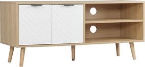 HOMCOM Moderní televizní stolek s 2 dvířky a 2 policemi pro televize do 116 cm pro ložnici 110x39x48,8 cm Přírodní a bílý | Aosom