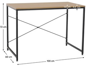 Kondela Psací stůl, dub / černá, 100x60 cm, MELLORA