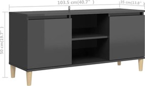 vidaXL TV skříňka s nohami z masivního dřeva 103,5 x 35 x 50 cm [805967] Barva: bílá s vysokým leskem