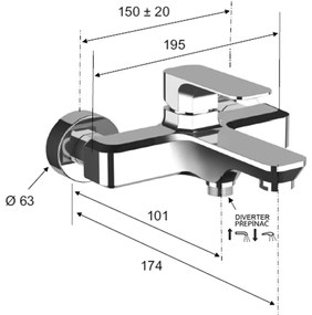 Sapho, SPY nástěnná vanová baterie, černá matná, PY10/15