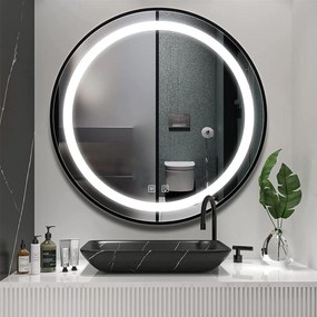 Rea Zrcadlo ⌀80 cm s vyhříváním a regulovatelným LED osvětlením , černé