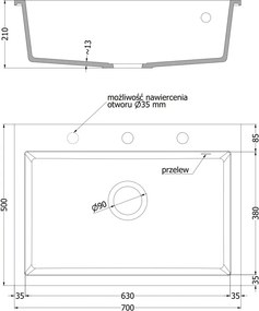 Mexen Elix granitový dřez 1-komorový 700 x 500 mm, bílý, sifon chrom - 6526701005-20