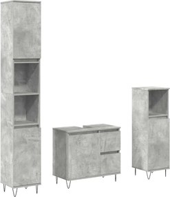 3dílný set koupelnového nábytku betonově šedý kompozitní dřevo 3324956
