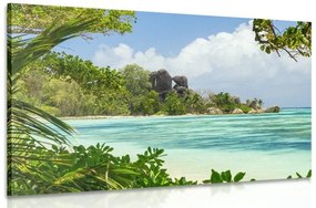 Obraz nádherná pláž na ostrově La Digue - 120x80 cm