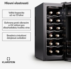Klarstein Silent Vino 12 Uno Slim, vinotéka, 30 l/12 lahví, 5-18 °C, dotykový displej
