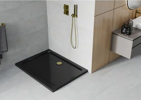 Mexen Flat obdélníkový tenký sprchový kout 120 x 80 cm, černý, sifon zlatý - 40708012G