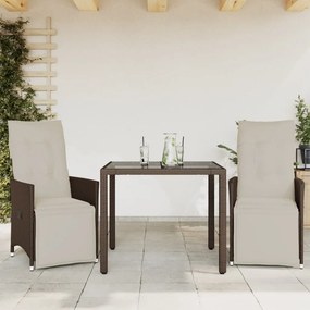3dílný zahradní bistro set s poduškami hnědý polyratan 3276915