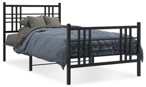 Kovový rám postele s hlavovým a nožním čelem černý 100 x 190 cm