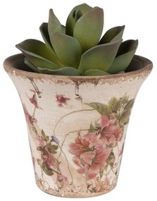 Béžový keramický obal na květináč s růžovými kytičkami Maryse – 13x11 cm