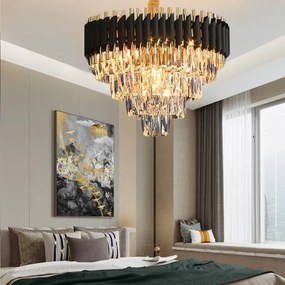 Toolight, stropní závěsná křišťálová lampa 9xE14 APP1058-CP, černá-zlatá, OSW-04400