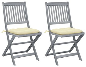 Skládací zahradní židle s poduškami 2 ks masivní akáciové dřevo,  3064553