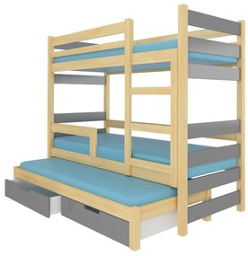 Patrová postel pro tři osoby s matracemi KARLO Hlavní barva: Šedá, Další barva: Šedá