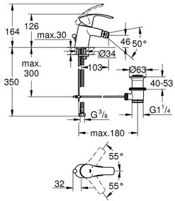 Grohe Eurosmart Baterie stojánková bidetová, s výpustí 32929002